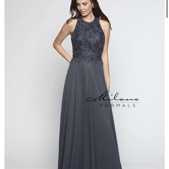 Milano Formals | Dresses | Milano Formals Gray Beaded Formal Gown ...